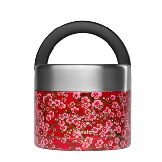 Qwetch Thermobeh&auml;lter f&uuml;r Essen mit Griff - 850 ml Rote Blumen - Lunchbox Edelstahl Isotherm - 5h Hei&szlig; & 7h Kalt - Auslaufsicher & BPA-frei