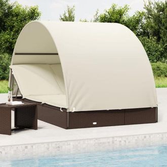 vidaXL 2-Personen-Sonnenliege mit Dach Braun 211x112x140 Poly Rattan vidaXL