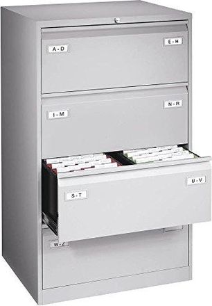Bisley Light H&auml;ngeregistraturschrank, doppelbahnig, DIN A4, 4 HR-Schubladen, 100 Prozent Schubladenauszug, Metall, 645 Lichtgrau, 62.2 x 80 x 132.1 cm