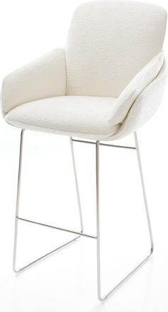 DELIFE Barstuhl Luan-Flex Boucl&eacute; Soft Beige Kufengestell Edelstahl Silberfarben, Barst&uuml;hle