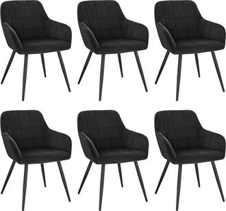 Woltu Lot de 6 Chaise de Salle &agrave; Manger, Chaise de Cuisine rembourr&eacute;e en Velours, Pied en m&eacute;tal,Noir
