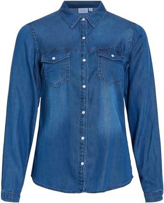 Vila Clothes Vibista Denim Shirt-Noos, Chemise Femme, Bleu (Dark Blue Wash: Clean), 34 (Taille Fabricant: X-Small)