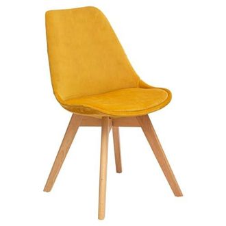 Atmosphera Atmosphera Cr&eacute;ateur dInt&eacute;rieur - Chaise Baya Jaune Ocre - Velours et H&ecirc;tre - Salle &agrave; Manger, Cuisine, Bureau, Salon - Confortable Coussin Int&eacute;gr&eacute;