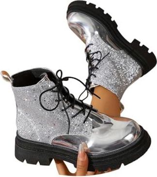 Minetom Bottines &Agrave; Paillettes pour Femmes avec Fermeture &Eacute;clair Style Chelsea Bottes &Agrave; Lacets Courtes A Argent 38 EU