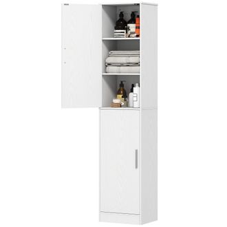 HOMCOM Badezimmerschrank hoch Badschrank Hochschrank schmal mit 2 T&uuml;ren, Verstellbare Regale f&uuml;r Badezimmer, Wohnzimmer 40 x 35 x 180 cm Wei&szlig;