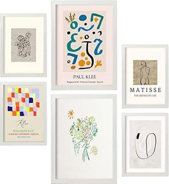 Nacnic Ensemble de 6 affiches de Modernisme. Collection de plaques avec collage esth&eacute;tique pour la d&eacute;coration dint&eacute;rieur. Tailles A3 et A4. Avec cadre blanch