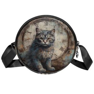 Generic Petit sac &agrave; bandouli&egrave;re rond pour femme, petit sac &agrave; bandouli&egrave;re avec fermeture &eacute;clair et bretelles r&eacute;glables style d&eacute;contract&eacute; pour femmes et filles