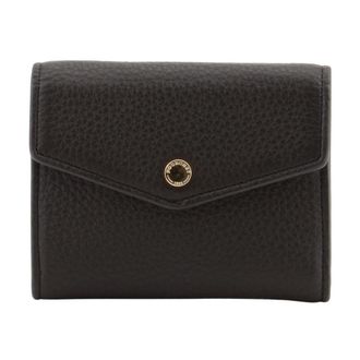 Pourchet Femme, Accessoires, Noir, Taille: ONE Size Portefeuille compact &agrave; rabat en cuir de veau textur&eacute;