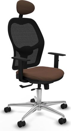 Piqueras y Crespo Brauner Schreibtischstuhl Jorquera mit 1D-Armen, h&ouml;henverstellbarer Lendenwirbelst&uuml;tze und festem Kopfteil, ausgestattet mit Syncro/Traslack und injiz
