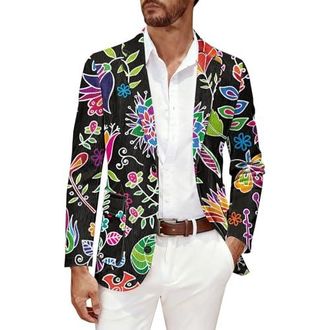 Generic Blazer de Noël pour homme, motif de Noël, manteau à manches longues et col à revers confortable, coupe régulière, smoking fantaisie pour fête de vacan