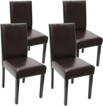 Mendler Lot de 4 chaises de séjour Littau, cuir reconstitué, marron, pieds foncés