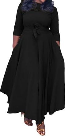 Generic Robe ample d&eacute;contract&eacute;e &agrave; manches courtes pour femme - En maille - Noir, Noir, 4XL