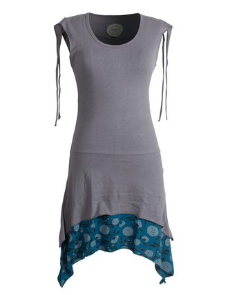 vishes Alternative Bekleidung - &Auml;rmelloses Lagen-Look Elfen Zipfelkleid aus Baumwolle grau 36-38