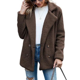 Generic Veste polaire pour femme, vestes dhiver chaudes en sherpa tendance, revers boutonn&eacute;, polaire pelucheuse, grande taille, manteaux dext&eacute;rieur, marron, 5