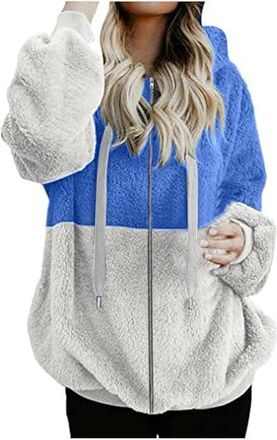 Generic Sweat &agrave; capuche &agrave; manches longues pour femme, col haut, thermique, &agrave; capuche pelucheuse pour lhiver, lautomne 2025, E-858 Bleu roi, M