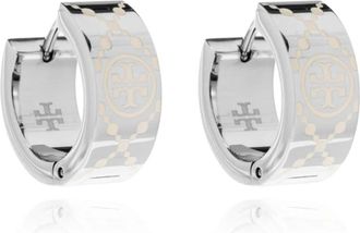 Tory Burch Femme, Accessoires, Gris, Taille: ONE Size Icon Small T Monogram Hoop Earrings