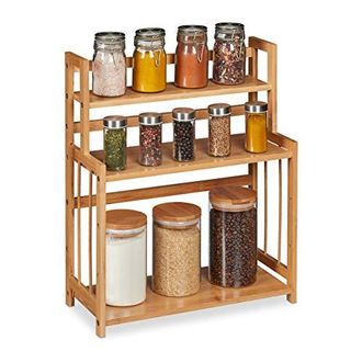 Relaxdays Gew&uuml;rzregal Bambus, verstellbar, K&uuml;chenorganizer f&uuml;r Gew&uuml;rze, platzsparend, 3 Etagen, HBT 50x41,5x18 cm, natur