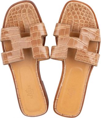 Herm&egrave;s Sandalen - Hermes Exotic Crocodile Leather Oran Sandals (37) - Gr. ONE_SIZE - in Braun - f&uuml;r Damen