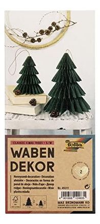 Folia 49211 - D&eacute;cor nid dabeille Classic Xmas Trees, Set de 2 pendentifs de No&euml;l, Hauteur env. 20 et 13 cm, d&eacute;coration de No&euml;l Pliable pour lint&eacute;rieur, Dark