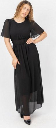 Elara Maxikleid Damen Langkleid mit Smoktaille und Fl&uuml;gel&auml;rmeln in A-Linie Smoktaille