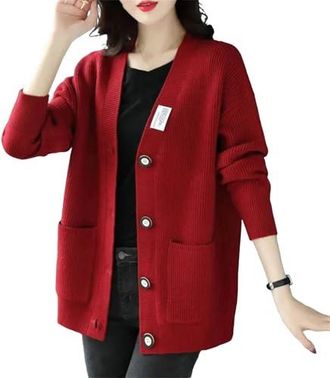Generic Manteau en tricot &eacute;pais pour femme - Cardigan en laine - Style cor&eacute;en, rouge vin, Taille XL