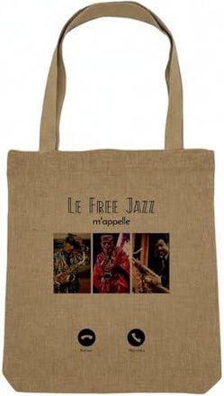 Fabulous Sac Shopping Tote Bag Aspect Lin - Le Free Jazz MAppelle Musique Passion - Sac de Courses Toile Epaisse 360g Beige Naturel Cabas Port&eacute; Epaule Solide I