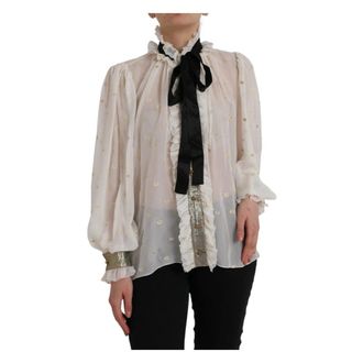 Dolce & Gabbana Ascot Kragen Seidenbluse - - Blouses & Shirts - Damen - Wei&szlig; - M