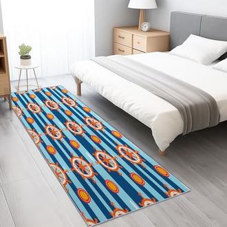 Generic Tapis de Passage Rayures minimalistes Nautique Illustrations 65 x 240 cm Antid&eacute;rapant et Lavable Interieur Rug, Bleu Tapis de Couloir pour Entree Coul