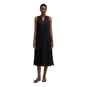 Benetton Leinen-Midikleid - - Dresses - Damen - Schwarzk - XS