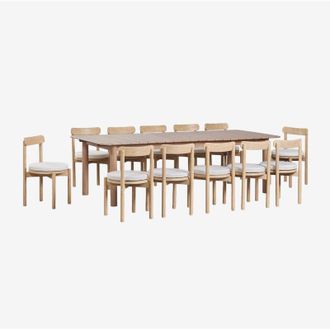 Sklum Rechteckiger ausziehbarer Esstisch 250-310x105 cm Duala und 12 Gartenst&uuml;hle aus Akazienholz Nualis Helles Akazienbraun