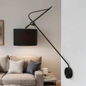 Licht-Erlebnisse Wandlampe Stoff Metall Schwarz Gold Wohnzimmer Schlafzimmer B:23,5 cm E14 Modern blendarm verstellbare Wandleuchte Innen VIPER
