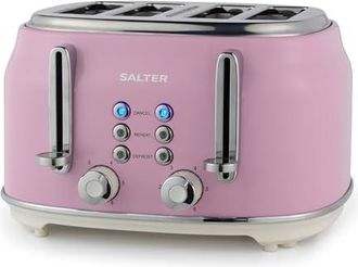 Salter Retro Toaster 4 Scheiben - Breite Schlitze, 6 Br&auml;unungsgrad, Auftauen, Aufw&auml;rmen, Abbrechen Funktionen, Herausnehmbare Kr&uuml;melschublade, Selbstzentrier