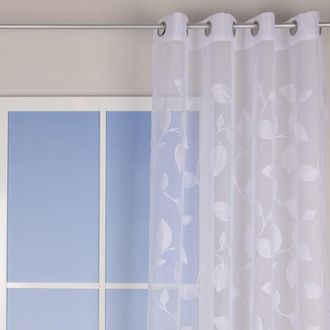 Schöner Leben Bestickte Ösengardine Ösenvorhang mit gestickten Blätterranken weiß 140x245cm