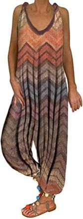 TOMWELL Combinaison Sexy à Col en V pour Femmes Sarouel Ample Grande Taille Salopettes à Bretelles à lentrejambe à Jambes Larges B Multicolore02 3XL