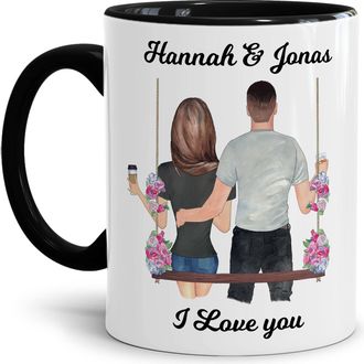 Tassendruck Paar-Tasse Personalisieren - mit Kalender/Spruch selbst gestalten - Geschenk für Paare, Verliebte, Valentinstag, Jahrestag, Weihnachten - Innen & Henk
