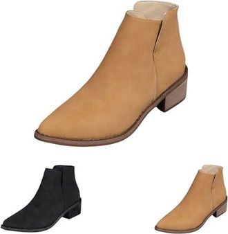 Generic Bottines courtes en daim &agrave; talon bas et bout pointu pour femme - Semelle en caoutchouc antid&eacute;rapante - L&eacute;g&egrave;res - Chaussures tendance d&eacute;contract&eacute;es et 