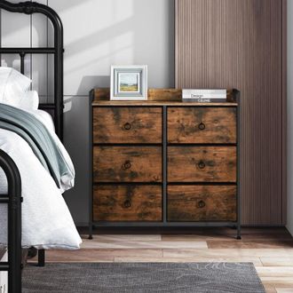 Woltu Kommode, Aufbewahrungsschrank mit 6 Schubladen aus Stoff, Schubladenschrank Sideboard, für Wohnzimmer Schlafzimmer Flur, Metallrahmen, Vintagebraun
