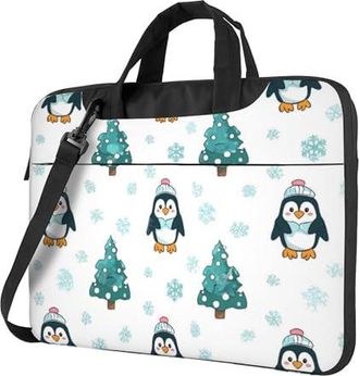 Generic Sac pour ordinateur portable de 15,6, motif pingouin et neige - Avec bandouli&egrave;re - Motif sapin de No&euml;l - Antichoc - Pour homme et femme, multicolore, 