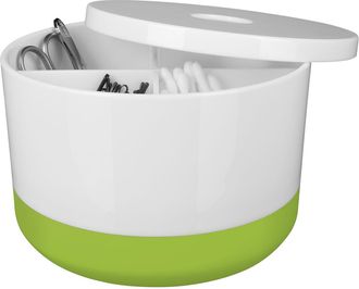 MSV Spirella Kosmetikorganizer Moji mit individuell verstellbaren Fächern Aufbewahrungsbox für Make Up und Schmuck 15x9cm mit Deckel Weiß/Grün