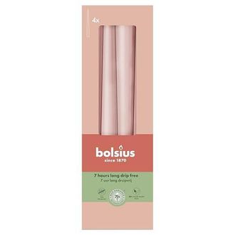 Bolsius Bolsius Glatte Spitzkerzen - Misty Pink - Set 4 St&uuml;ck im Karton - 24,5 cm - Dekorative Haushaltkerzen - Brenndauer 7 Stunden - Unparf&uuml;mierte - Nat&uuml;rli