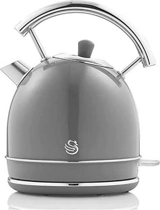 SWAN Retro Elektrischer Wasserkocher 1,8 Liter, Vintage Design, Abschaltautomatik Strix Controller, Kabellos, BPA-freier Edelstahl, 3000 W, Grau