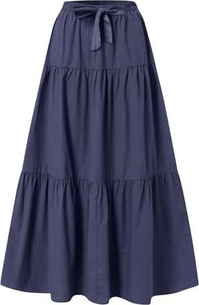 Generic Jupe d&eacute;contract&eacute;e et &eacute;l&eacute;gante pour femme - Couleur unie - Taille &eacute;lastique - Pliss&eacute;e - Argent&eacute;, Marine, XXL