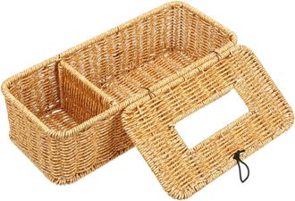 Angoily Multifunktionale Taschentuchbox in gro&szlig;er Gr&ouml;&szlig;e aus Rattan Imitat mit Fach Leichter Serviettenhalter f&uuml;r Schreibtisch und Wohnzimmer