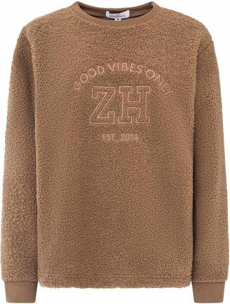 Zwillingsherz Sweatshirt Good Vibes Teddy Sweater, Pr&auml;gung auf Vorderseite, Rundhals, &Auml;rmelb&uuml;ndchen