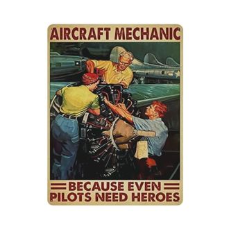 Hdadwy Blechschild mit Flugzeug-Mechaniker-Motiv, zum Aufhängen, Eisengemälde, Retro, Zuhause, Küche, Garten, Garage, Wanddekoration, 40,6 x 30,5 cm