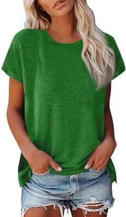 Generic T-Shirt Femme &Eacute;t&eacute; Chemisier Chic T-Shirts Blouse Col Rond Tops Manches Courtes T Shirt Grande Taille Coton Haut Uni D&eacute;contract&eacute; Chemisiers et Blouses 