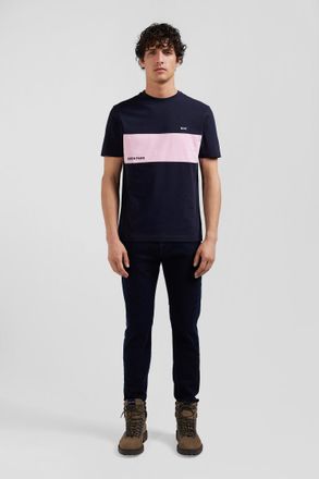 Eden Park T-shirt Manches Courtes Bicolore En Coton Bleu Marine Et Rose Coupe Regular