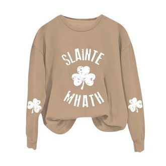 Generic Sweat à capuche à manches longues pour femme pour la Saint-Patrick - Motif trèfle vert - Pull décontracté tendance - Cadeaux de vacances, 1-Beige, XXL
