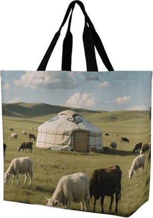 Generic Yourte Des Prairies Sac &Agrave; Bandouli&egrave;re D&eacute;contract&eacute; Sacs De Courses R&eacute;utilisable Sac A Main Femme Pour Shopping Gym Voyage