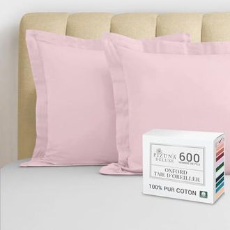 Pizuna Luxueux Set de 2 Taies doreiller 65x65 cm Rose Clair, 100% Coton Longue Tige 600 Fils Armure Satin Taies doreiller Douces 65x65 en Coton (Rose Clair t